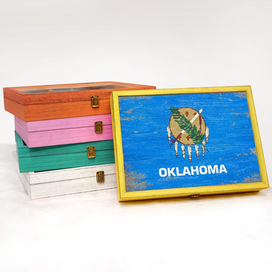 Oklahoma State Flag Keepsake Box, Wood Printing State Flag, Wood Art ...