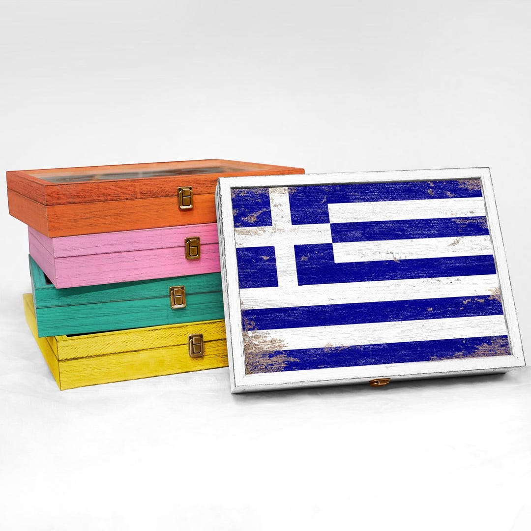 Greece Flag Keepsake Box, Wood Printing Flag, Wood Art, Wall Hanging ...