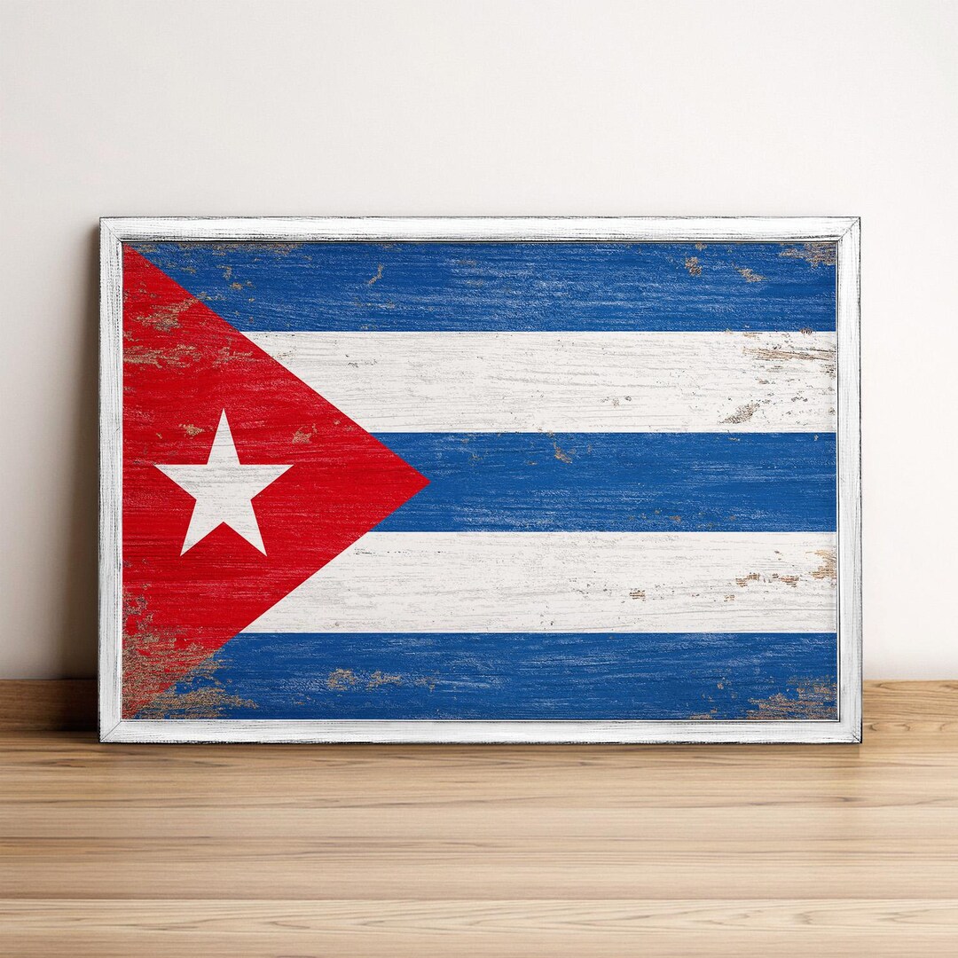 Cuba Flag Framed Wall Art, Wood Printing Flag, Wood Framed Wall Art ...