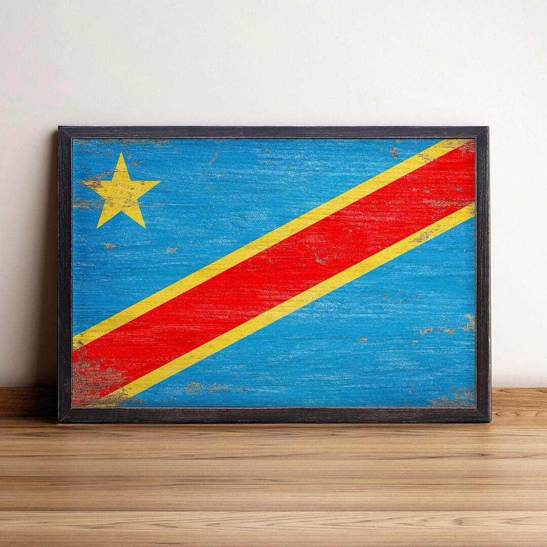 Democratic Republic of the Congo Flag Framed Wall Art, Wood Printing ...