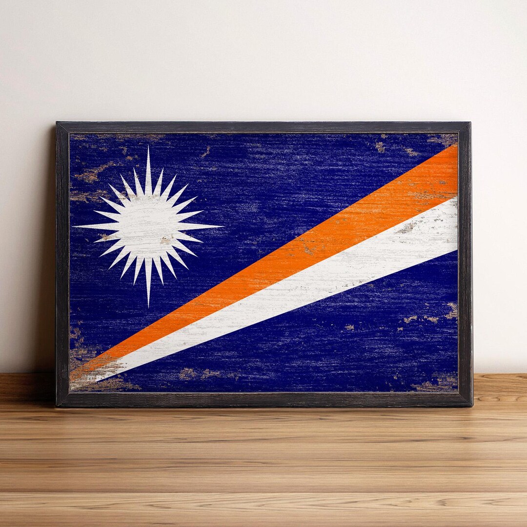 Marshall Flag Framed Wall Art, Wood Printing Flag, Wood Framed Wall Art ...