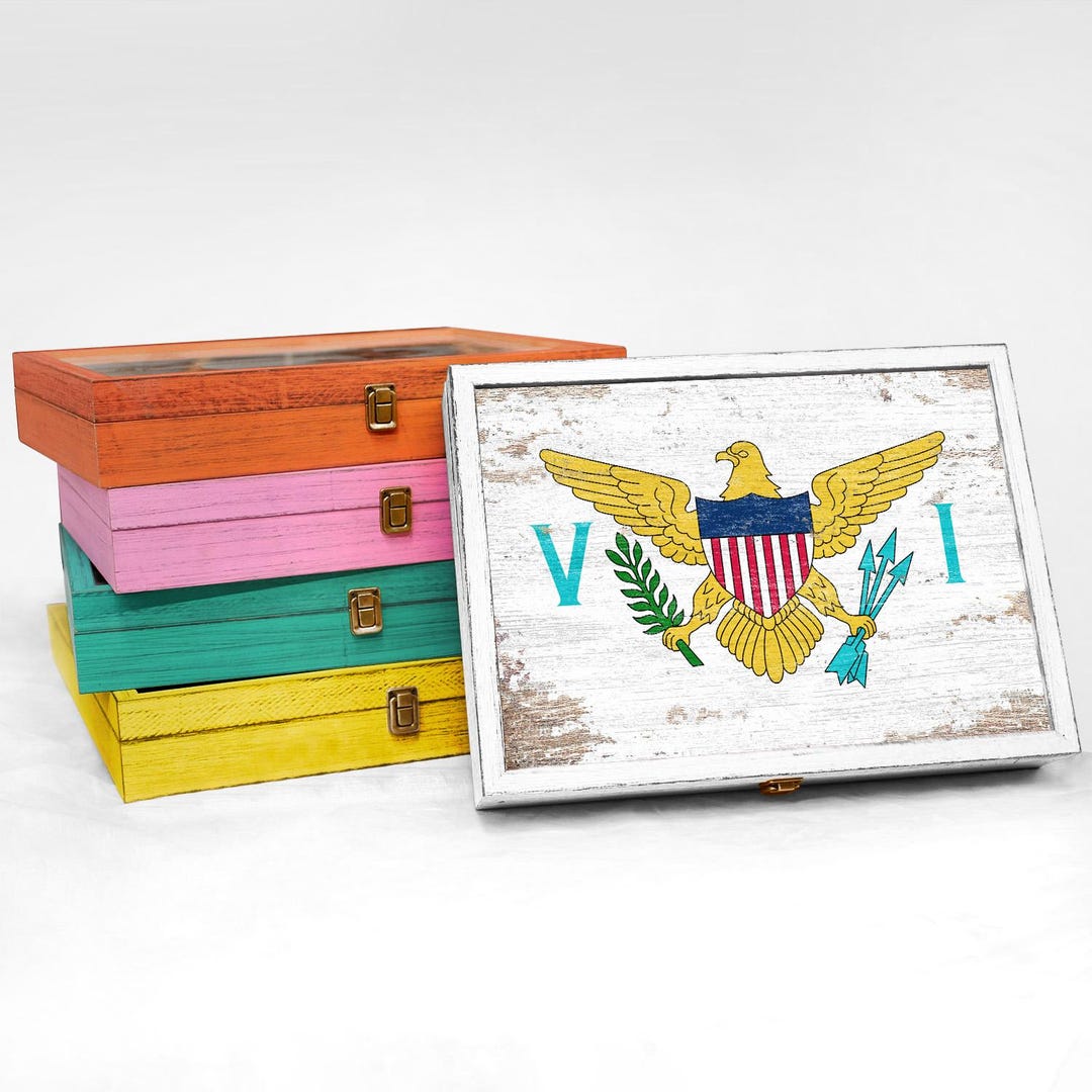 U.S. Virgin Islands Flag Keepsake Box, Wood Printing Flag, Wood Art, Wall Hanging, Wall Decor ...