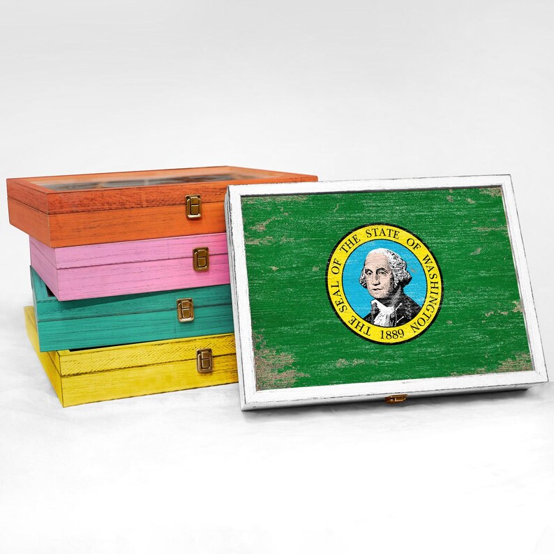 Washington State Flag Picture Frame Keepsake Box, Wood Printing State ...