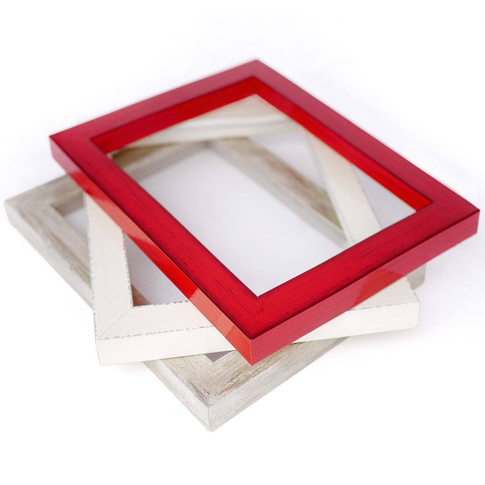 Red Glossy Lacquer Wood Picture Frame, Distressed Vintage Look Frame ...