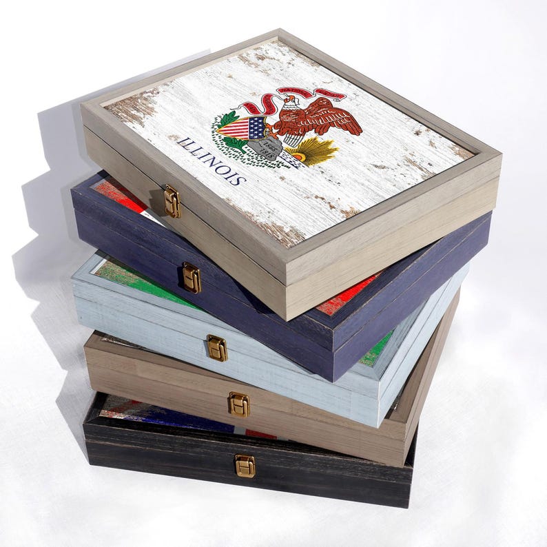 Washington State Flag Picture Frame Keepsake Box, Wood Printing State ...
