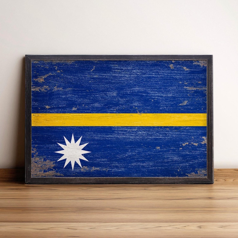 Nauru Flag Framed Wall Art, Wood Printing Flag, Wood Framed Wall Art ...
