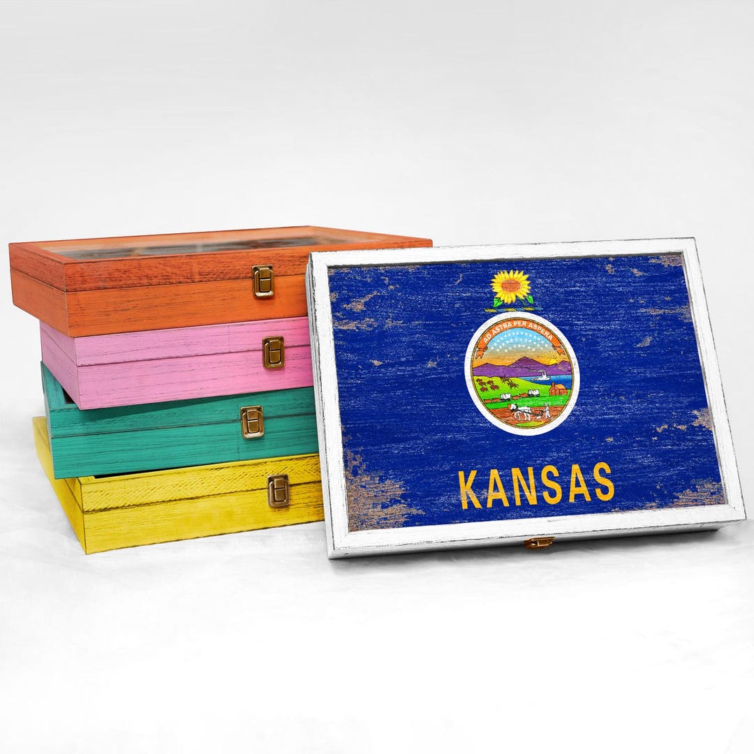 Kansas State Flag Keepsake Box, Wood Printing State Flag, Wood Art ...