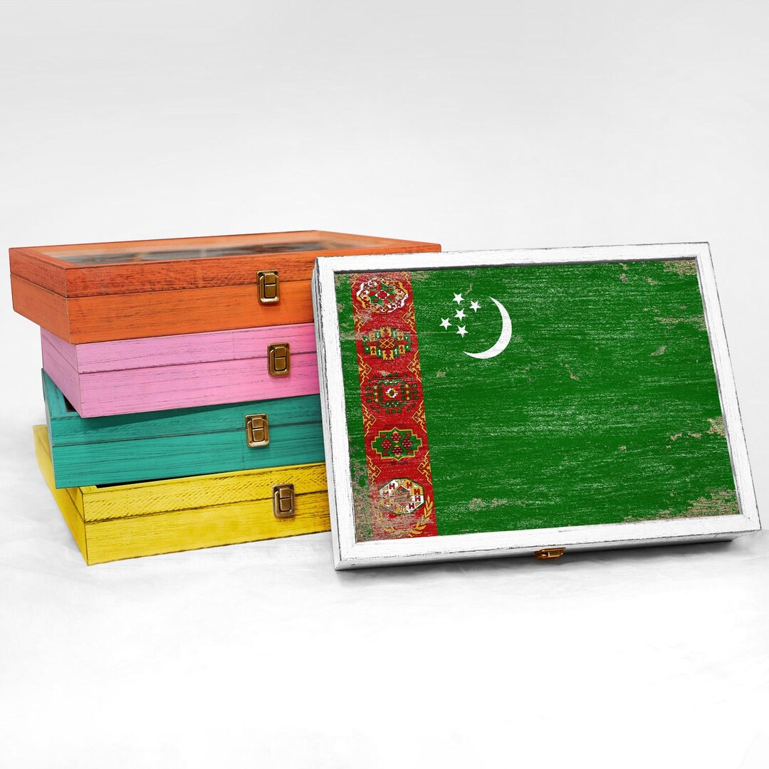 Turkmenistan Flag Keepsake Box, Wood Printing Flag, Wood Art, Wall ...