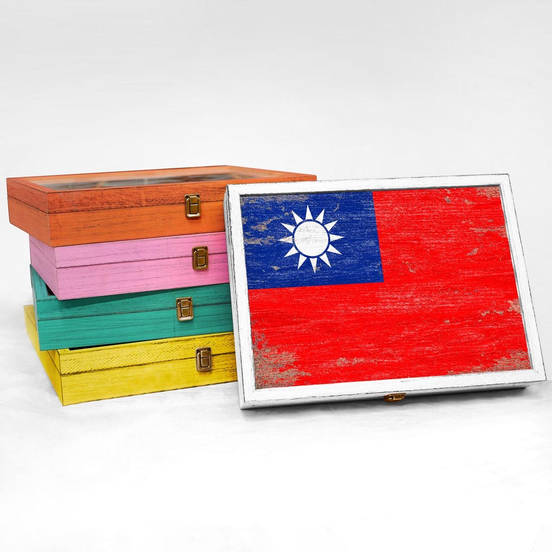 Taiwan Flag Keepsake Box, Wood Printing Flag, Wood Art, Wall Hanging ...
