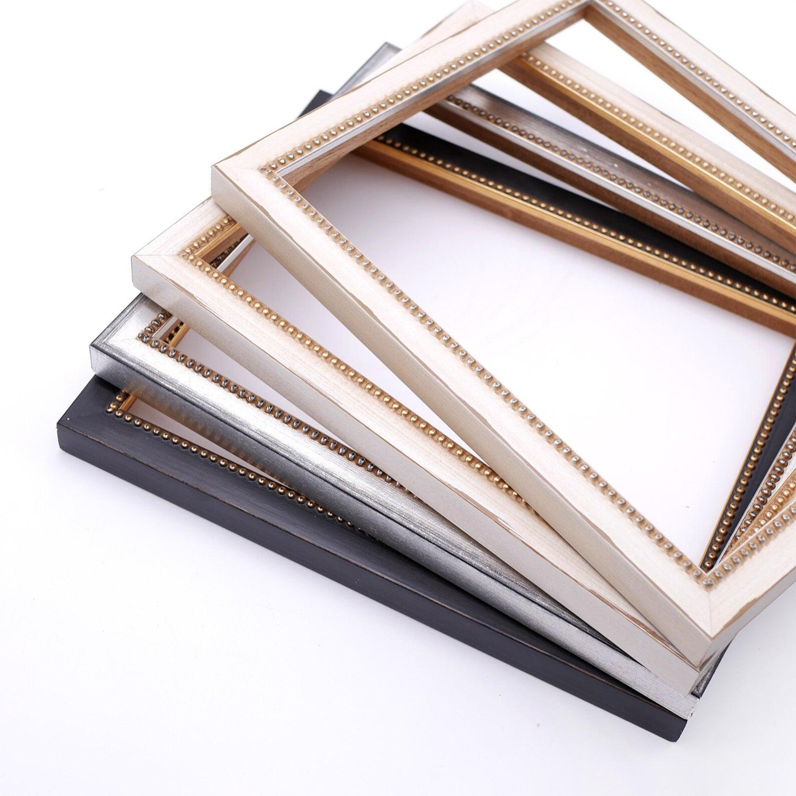 Ivory and Silver Beaded Wood Picture Frame, Handmade Custom Frame ...