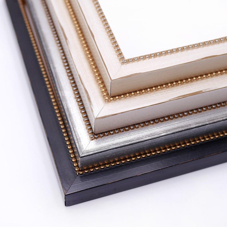 Ivory and Gold Beaded Wood Picture Frame, Handmade Custom Frame, Modern Frame, Wall Decorations ...