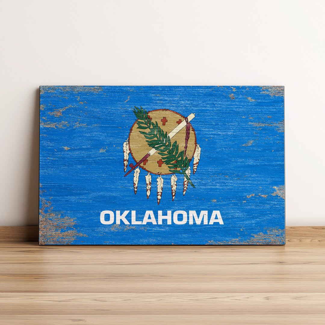 Oklahoma State Flag Wall Art, Oklahoma Flag, State Flag, Wood Printing ...