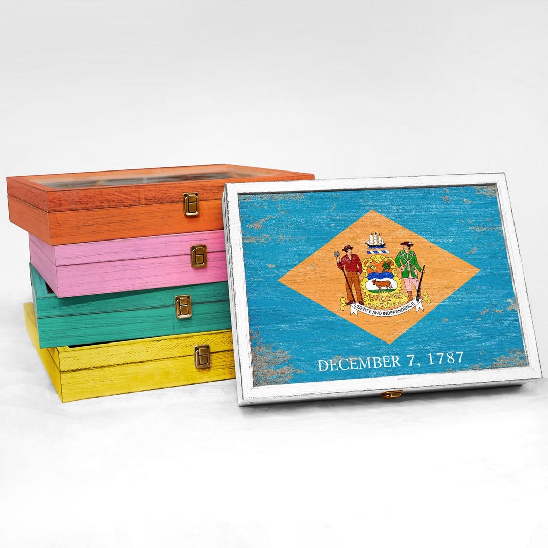 Delaware State Flag Keepsake Box, Wood Printing State Flag, Wood Art ...