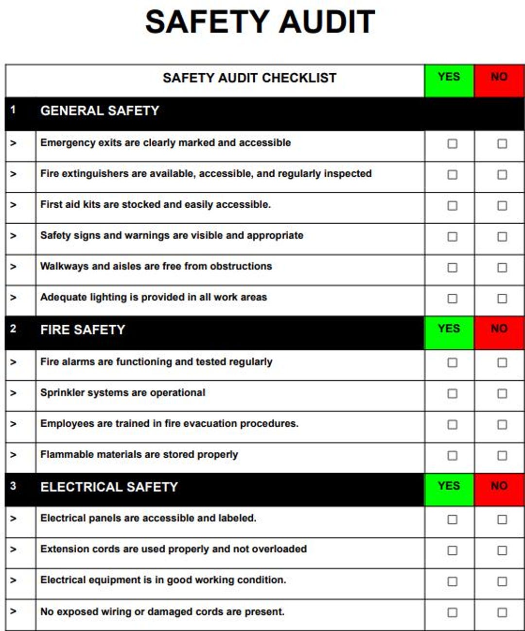 Workplace Safety Audit Checklist: | OSHA Compliance | Safety Inspection ...