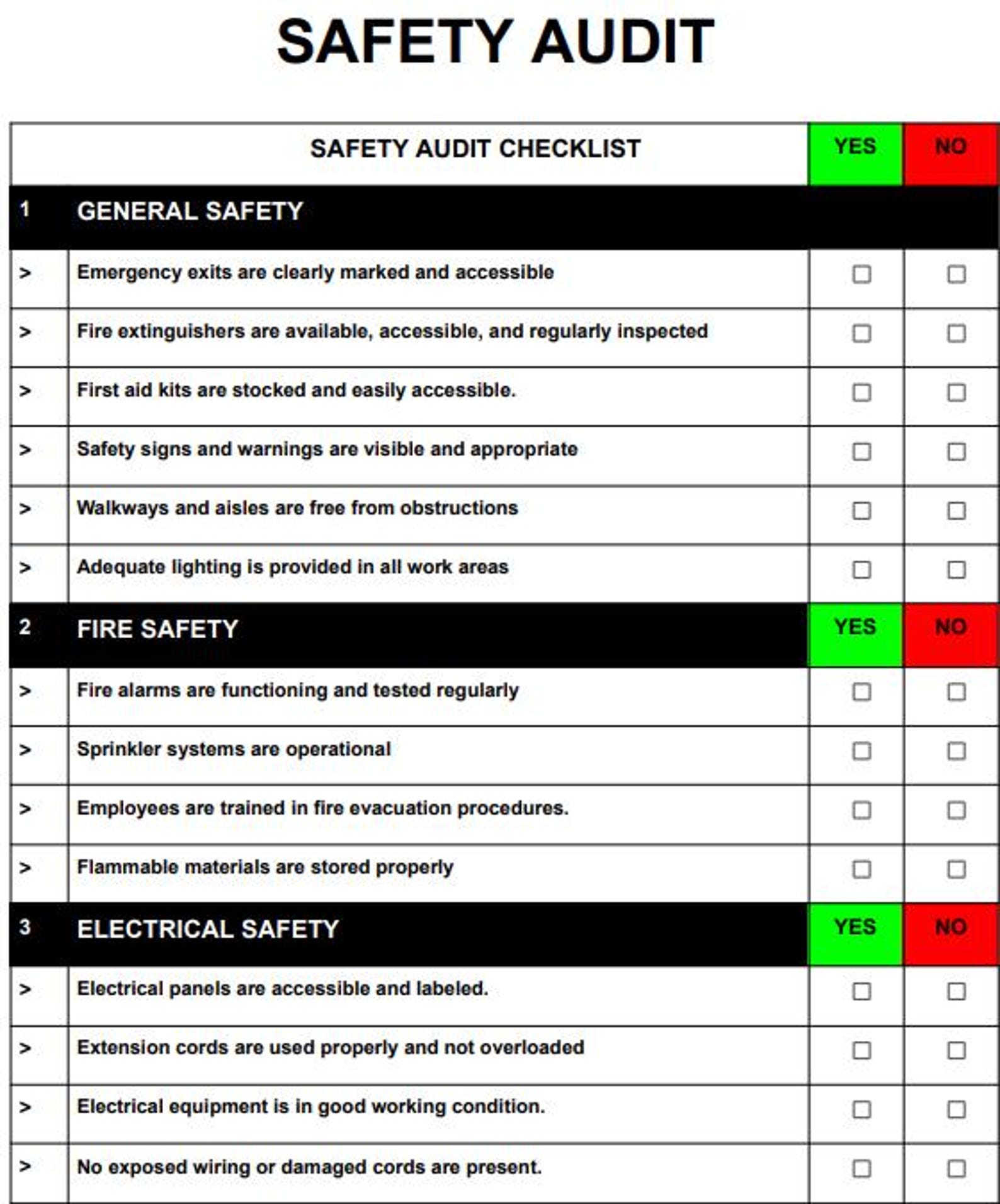 Workplace Safety Audit Checklist: | OSHA Compliance | Safety Inspection ...