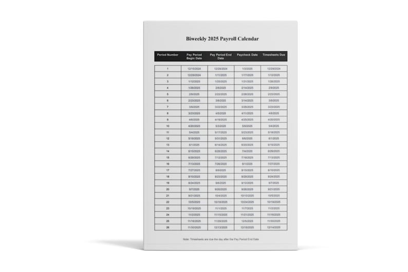 Biweekly Payroll Calendar 2025 | MS Editable Word, | Pay Period Start ...