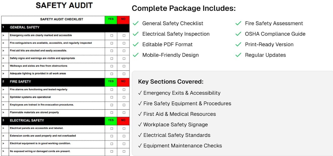 Workplace Safety Audit Checklist: | OSHA Compliance | Safety Inspection ...