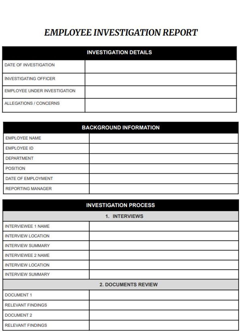Employee Investigation Report Template, Incident Report Form, HR Policy ...