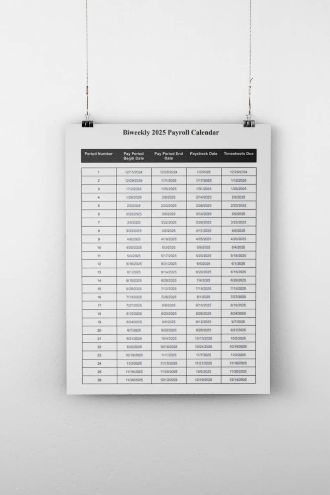 Biweekly Payroll Calendar 2025 | MS Editable Word, | Pay Period Start ...