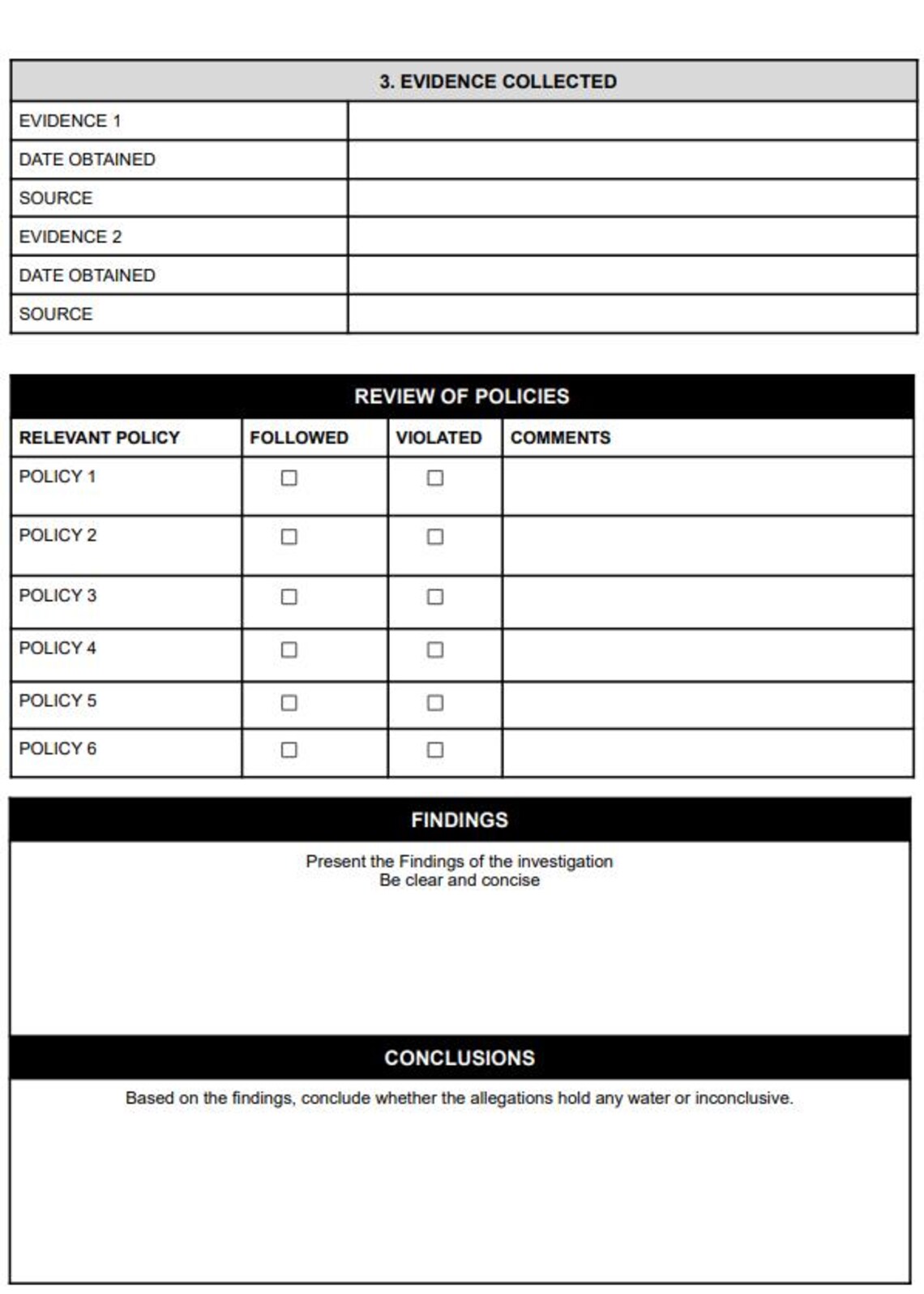 Employee Investigation Report Template, Incident Report Form, HR Policy ...