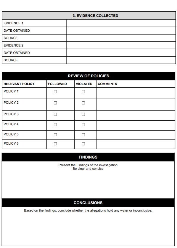 Employee Investigation Report Template, Incident Report Form, HR Policy ...
