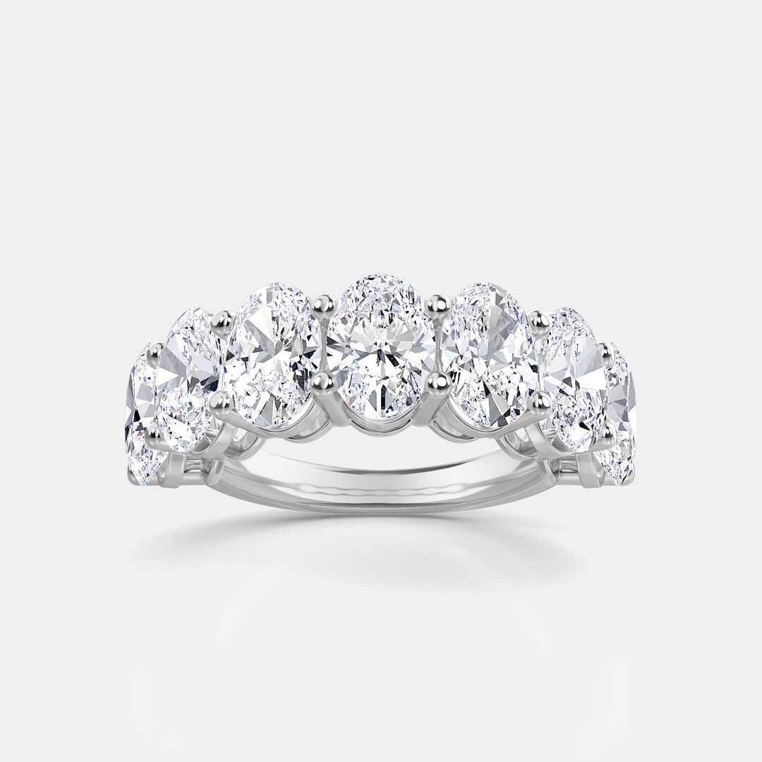 7 Stone Oval Cut Half Eternity Basket Wedding Ring, 14k White Gold Oval ...