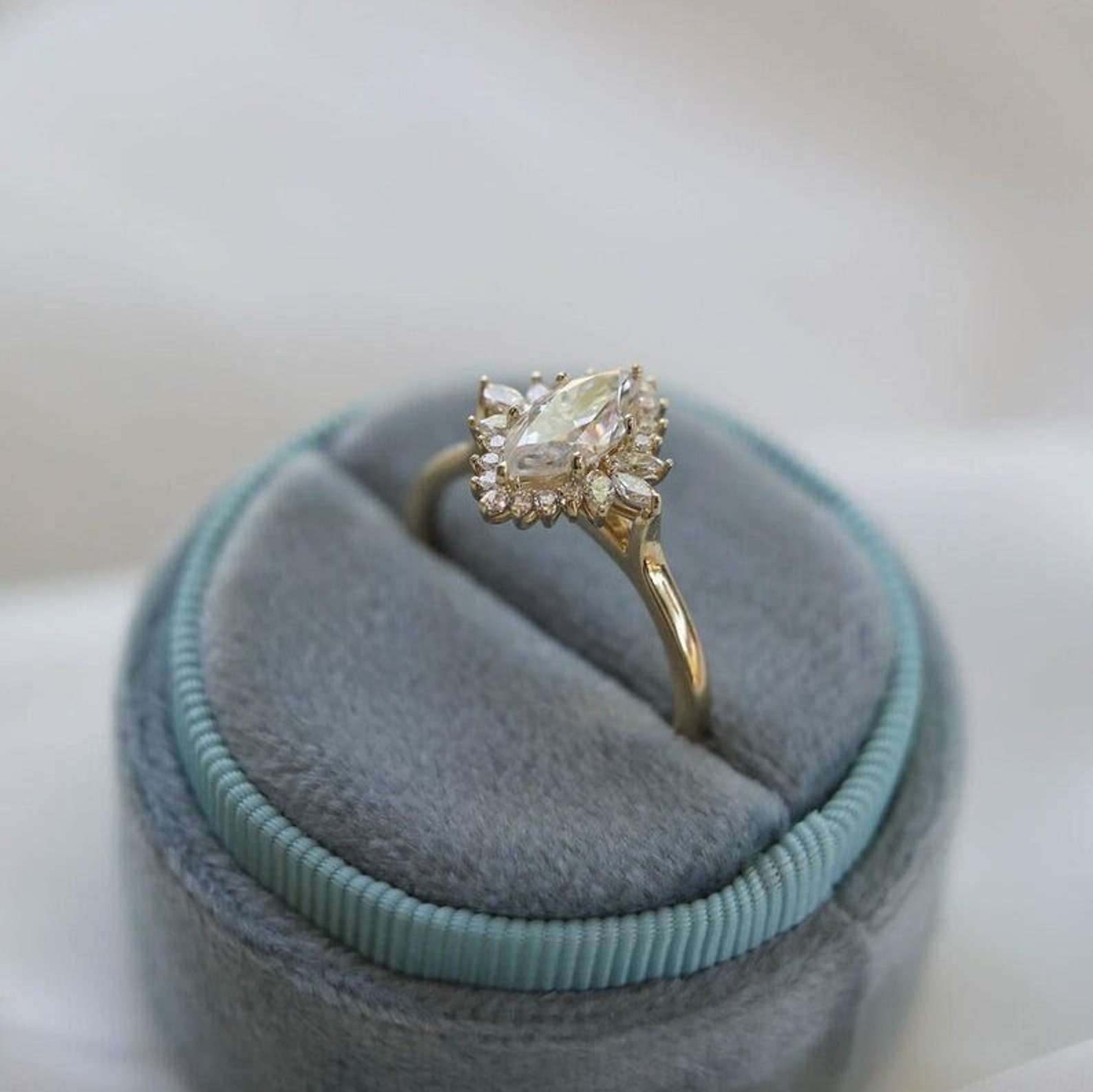 2 Ct Marquise Cut With Accent Round With MQ Wedding Ring 14k - Etsy