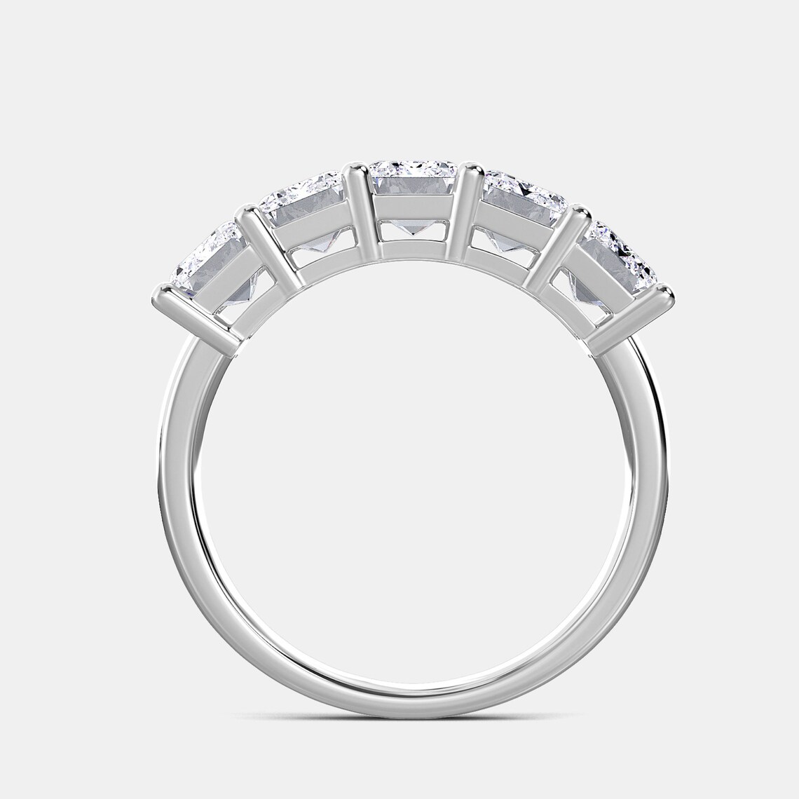 5 Stone Emerald Cut Half Eternity Wedding Ring, 14k White Gold Emerald ...