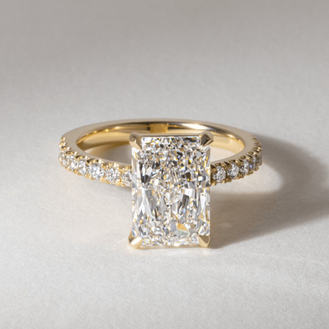 Radiant Cut With Round Solitaire Wedding Ring, 14k White Gold Radiant ...