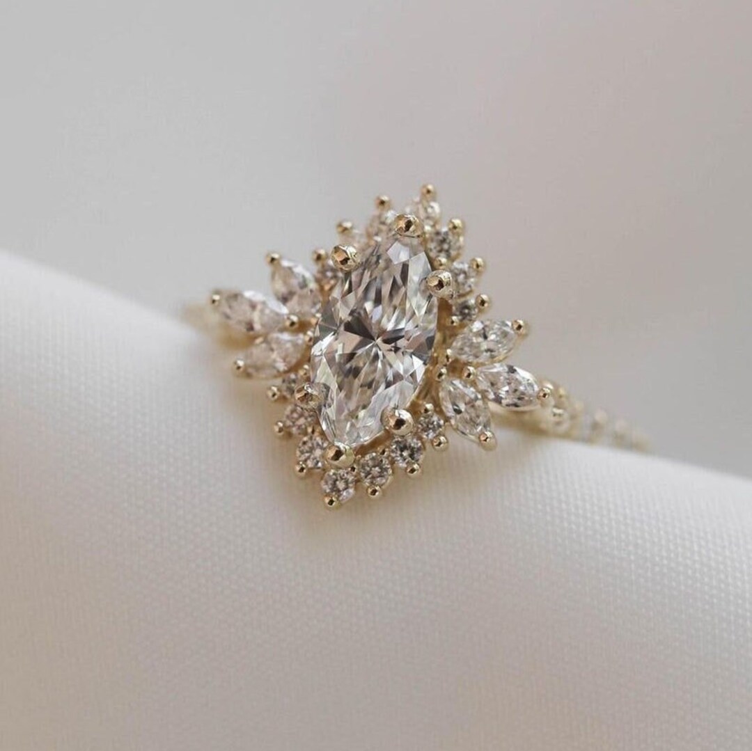 2 Ct Marquise Cut With Accent Round With MQ Wedding Ring, 14k White ...