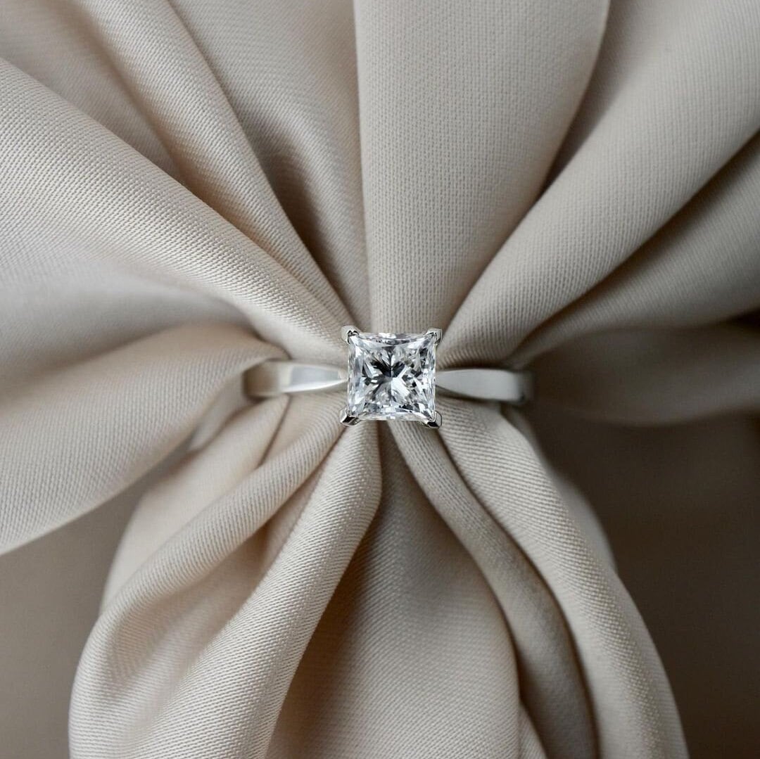 1.5 CT Princess Solitaire Lab Grown Diamond Ring, Pinched Shank ...