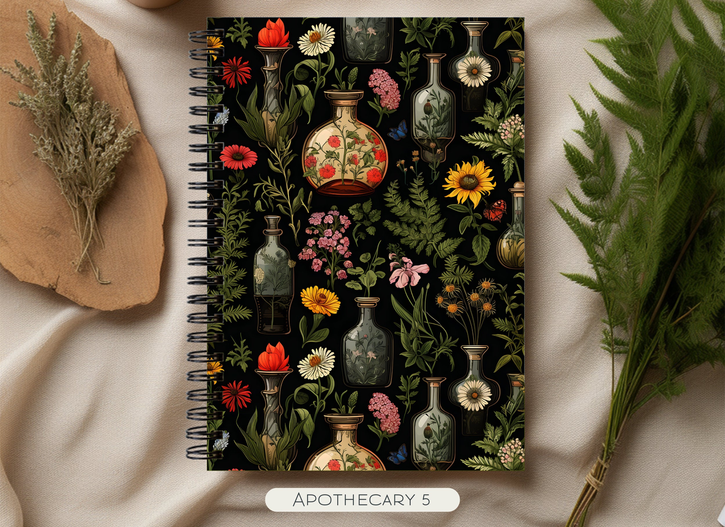 Apothecary Cabinet Spiral Notebook, Wildflower Journal, Cottagecore ...