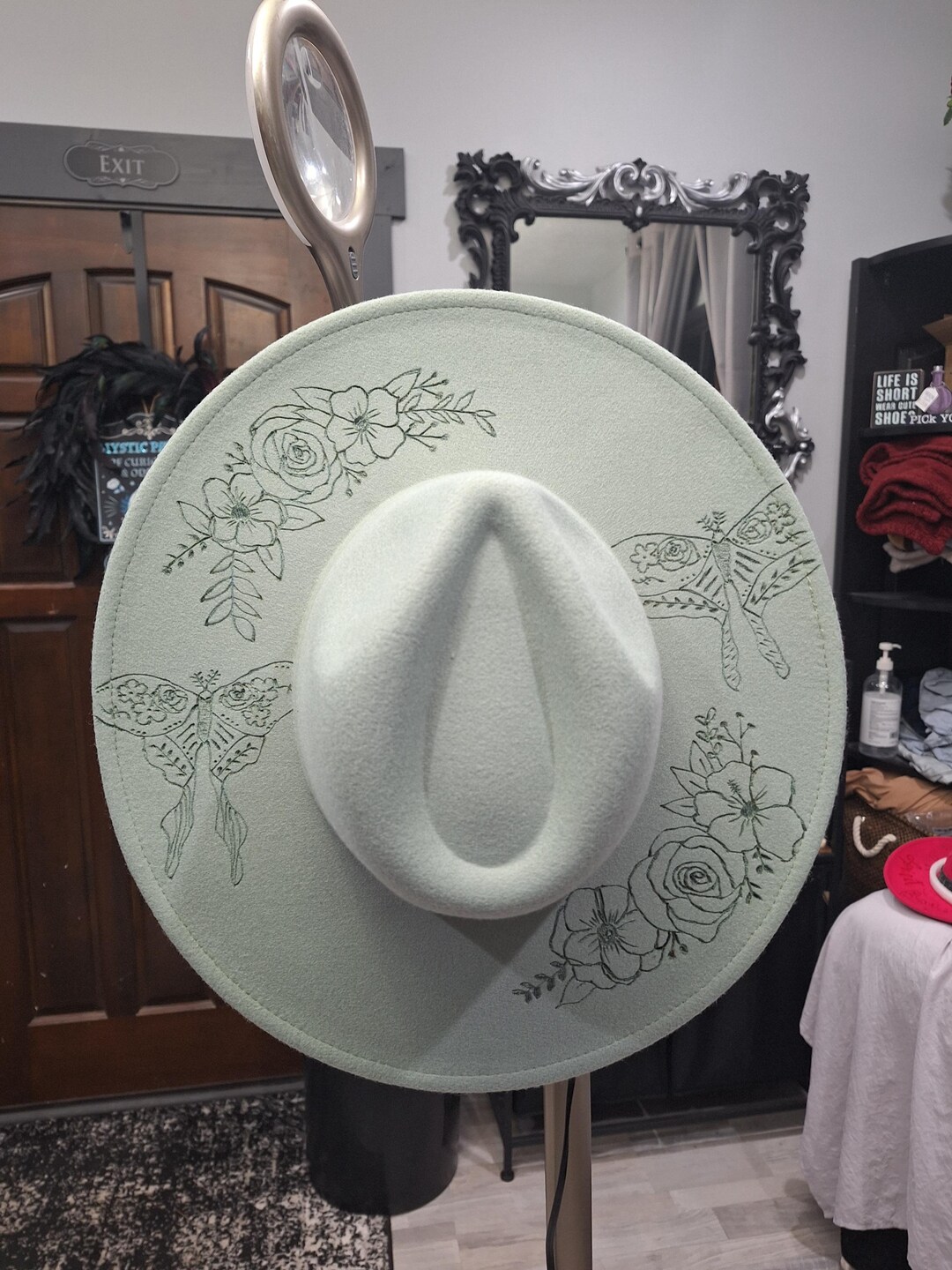 Hand Burned Hat, Flat Brim Cowboy Hat, Hat Design, Moth and Flowers - Etsy