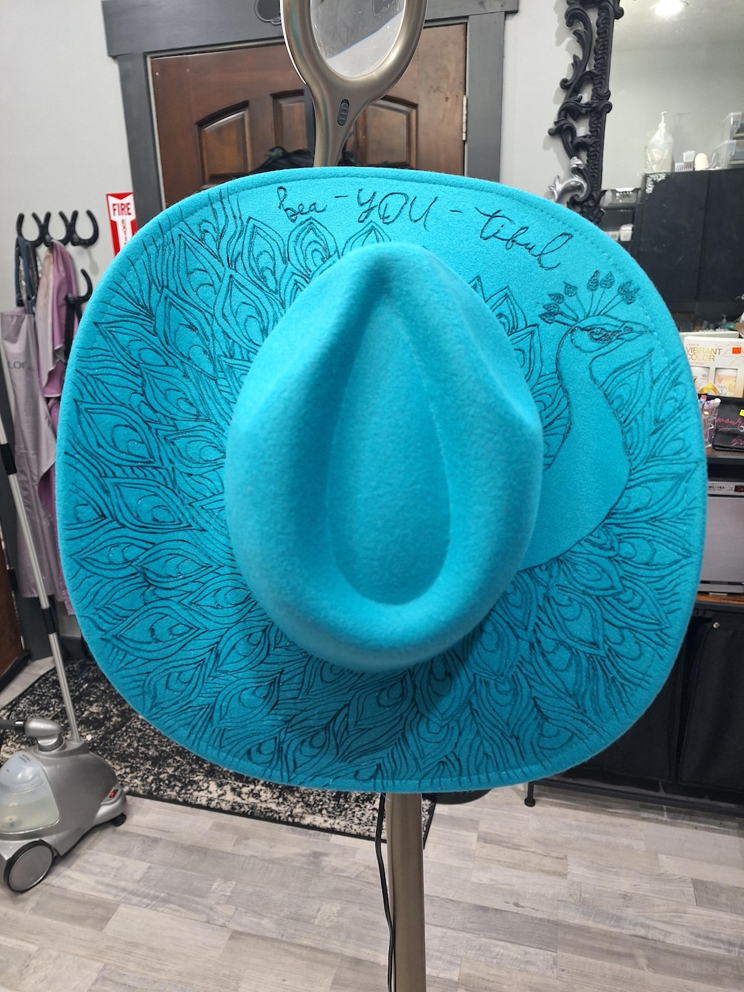 Teal Peacock, Cowboy Hat, Hand Burned, Unique Hat - Etsy