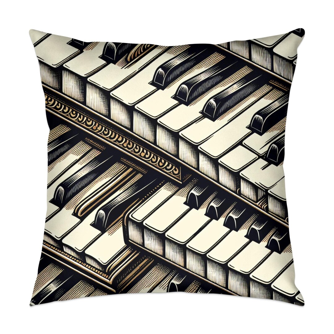 Vintage Piano Keyboard Design Pillow, Classic Music Themed Decorative ...