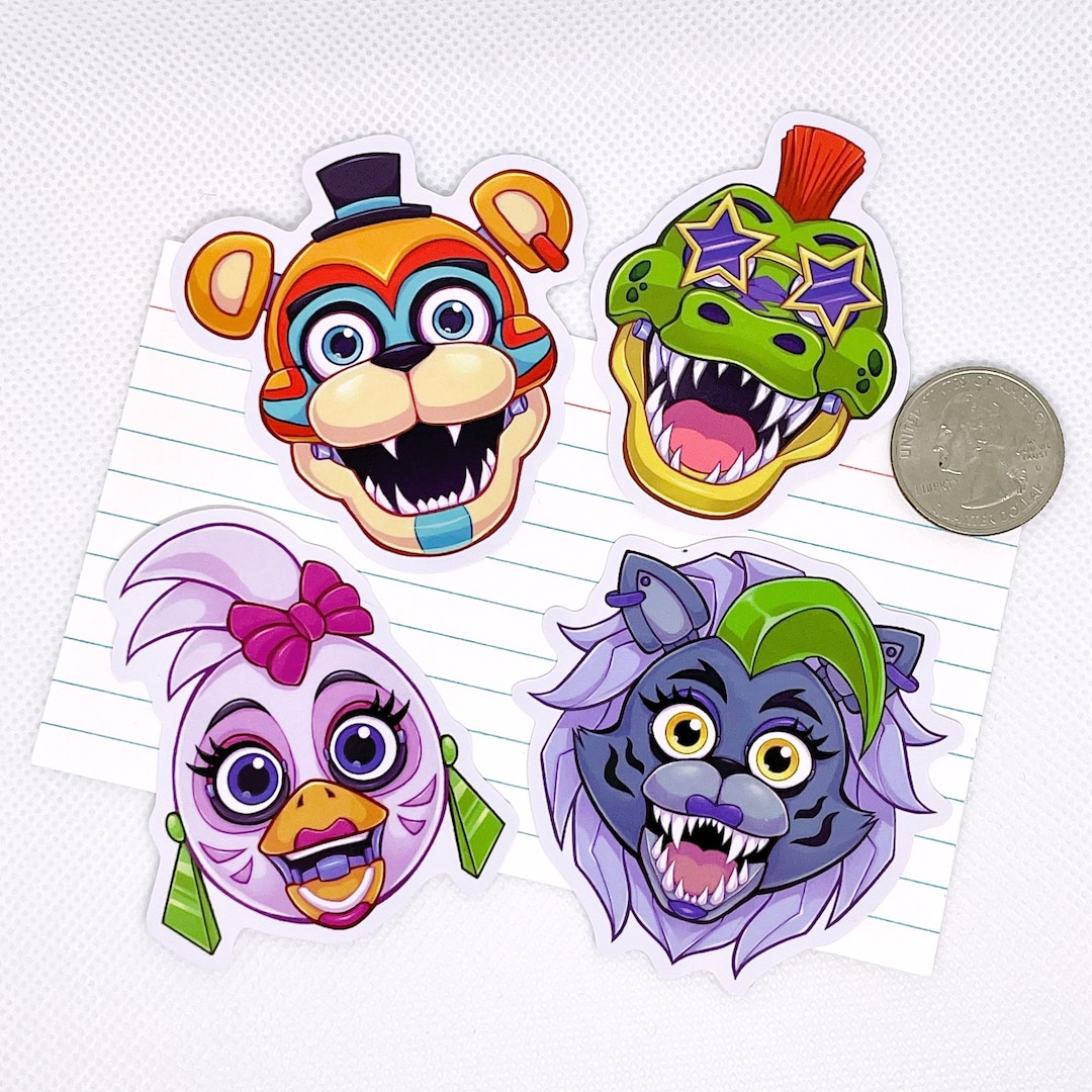 FNAF Security Breach 2.5" Vinyl Stickers Glamrock / Shattered Freddy ...