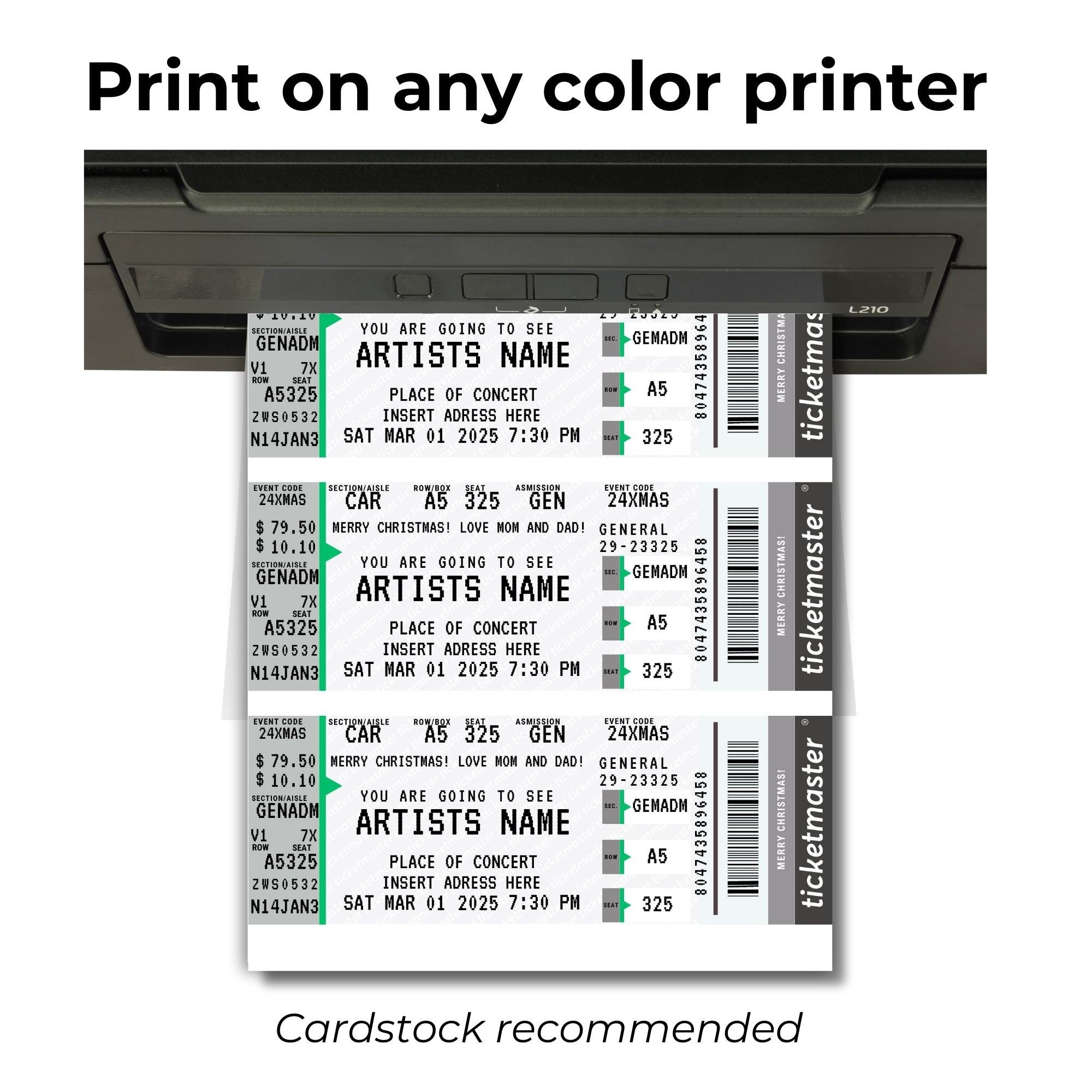 Concert Ticket Template Ticketmaster Design, Concert Ticket Gift, Edit ...