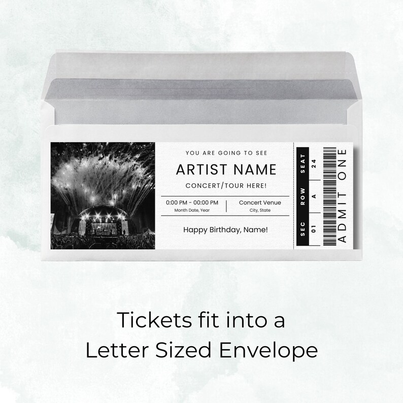 Concert Ticket Template, Concert Ticket Gift, Edit in Canva, - Etsy