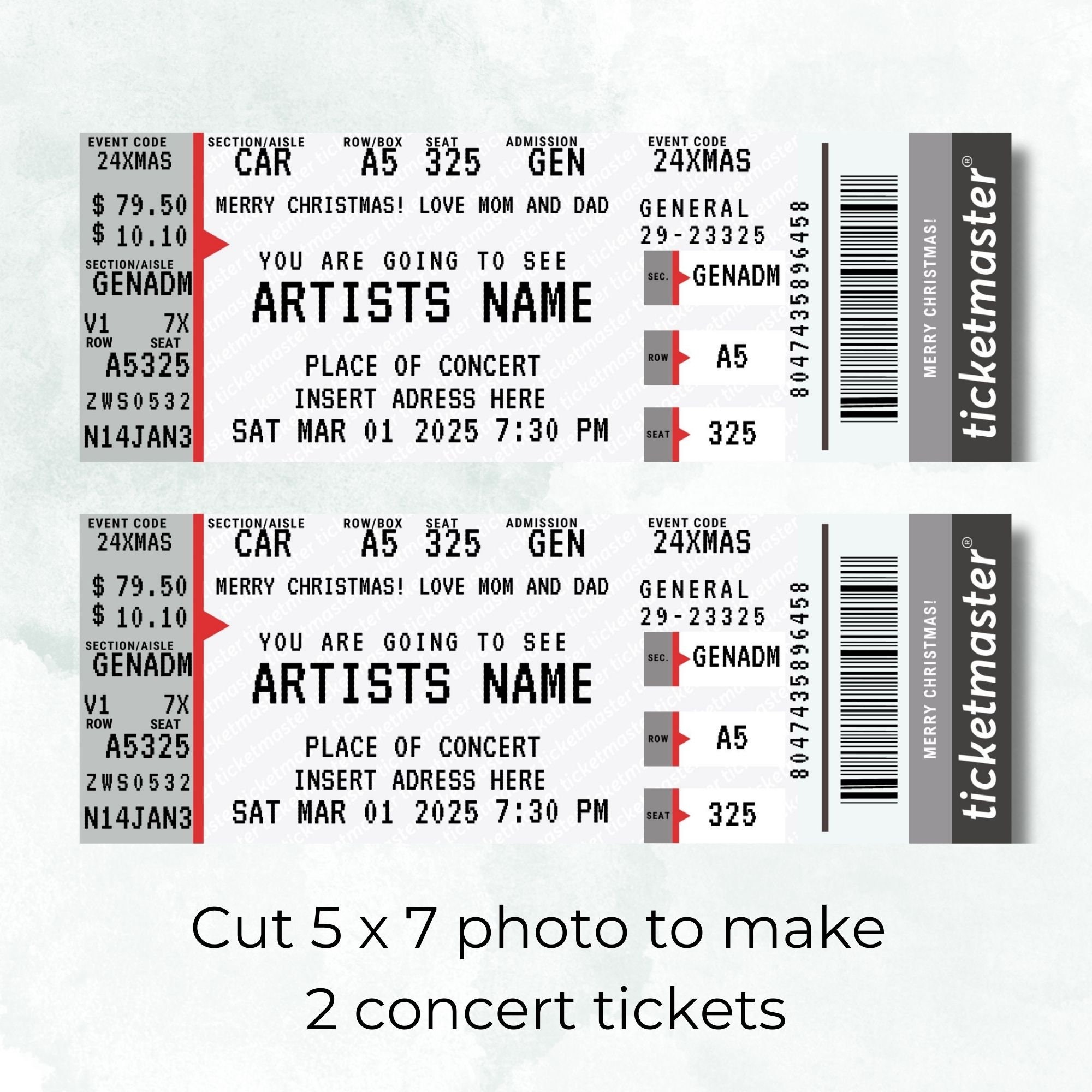 Concert Ticket Template Ticketmaster Design, Concert Ticket Gift, Edit ...