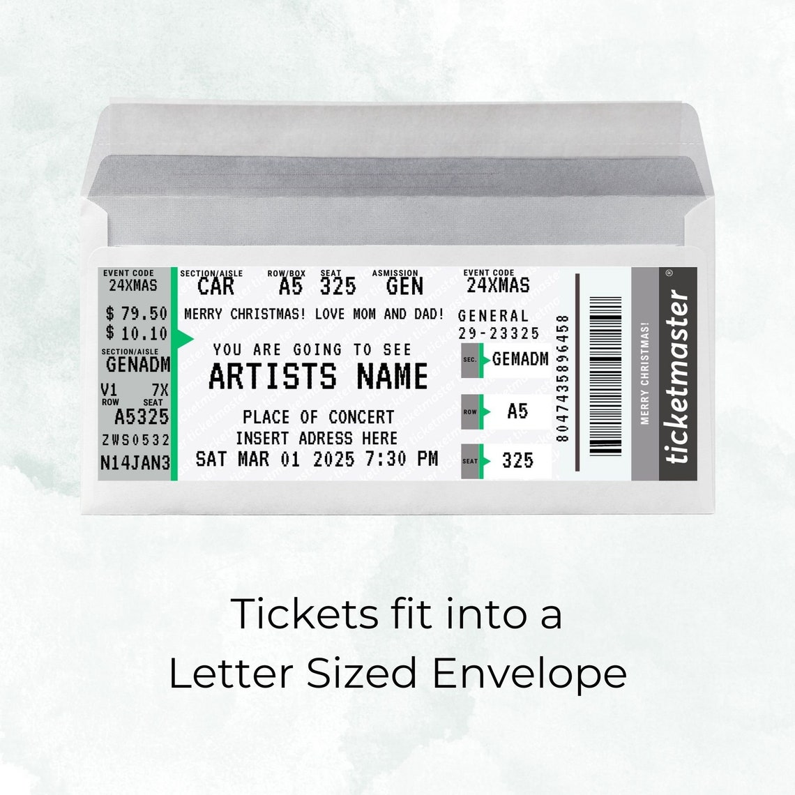 Concert Ticket Template Ticketmaster Design, Concert Ticket Gift, Edit ...