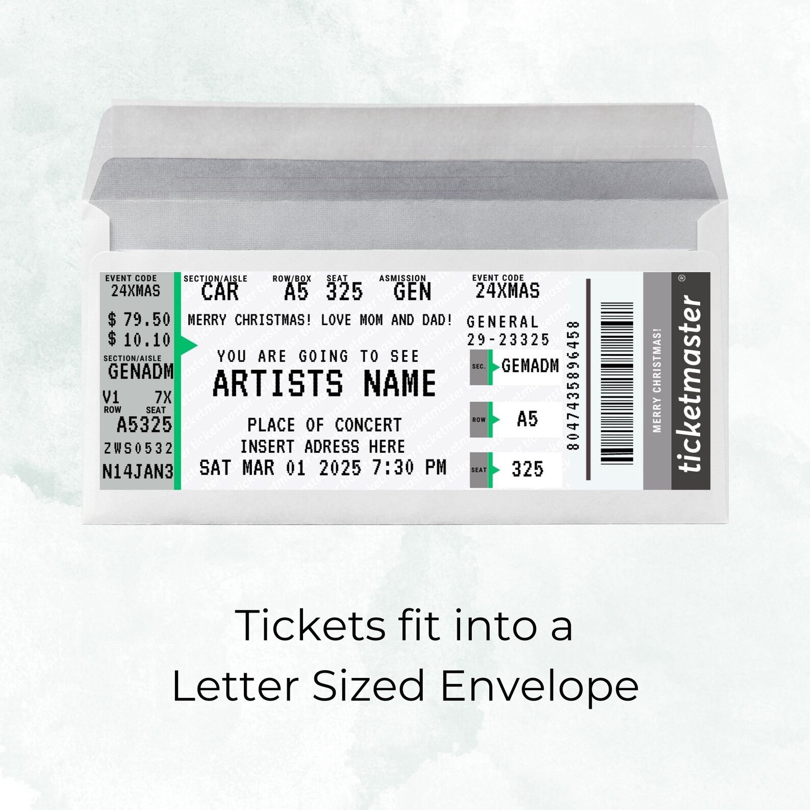 Concert Ticket Template Ticketmaster Design, Concert Ticket Gift, Edit ...