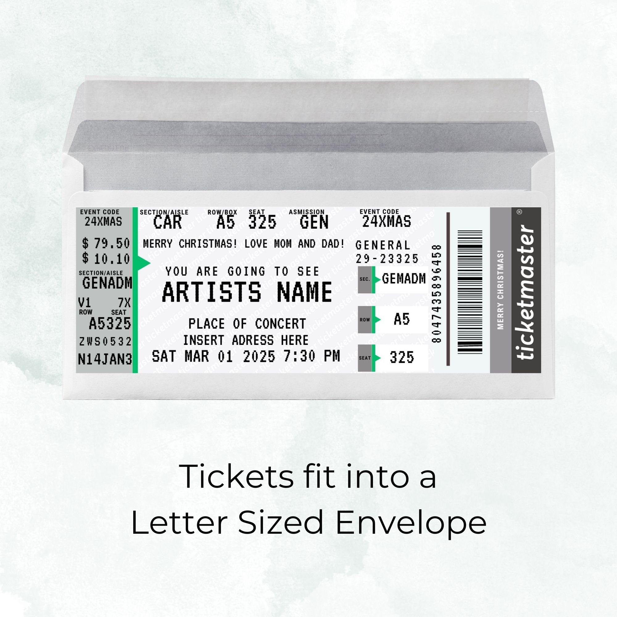 Concert Ticket Template Ticketmaster Design, Concert Ticket Gift, Edit ...