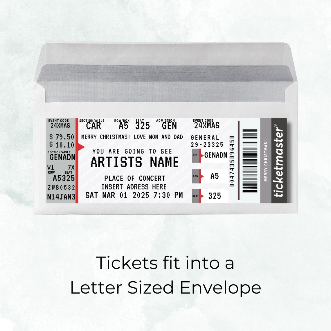 Concert Ticket Template Ticketmaster Design, Concert Ticket Gift, Edit ...