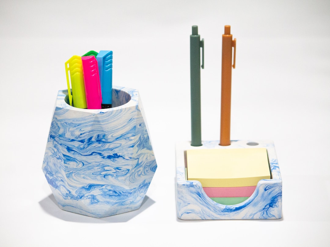 Set of 2, Pen Holder & Sticky Note Holder, Office Desk Organizer ...