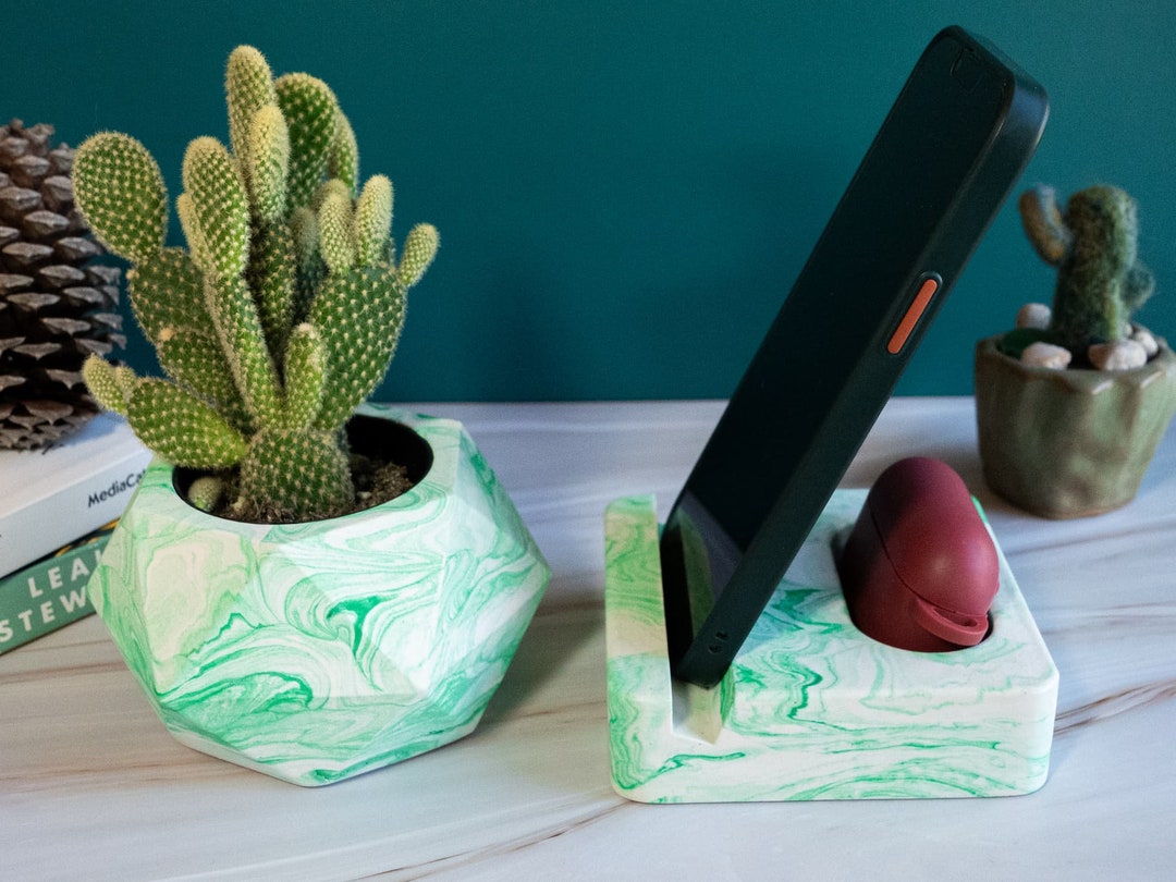 Desk Set of 2 - Planter and Phone Stand - Office Desk Organizer ...