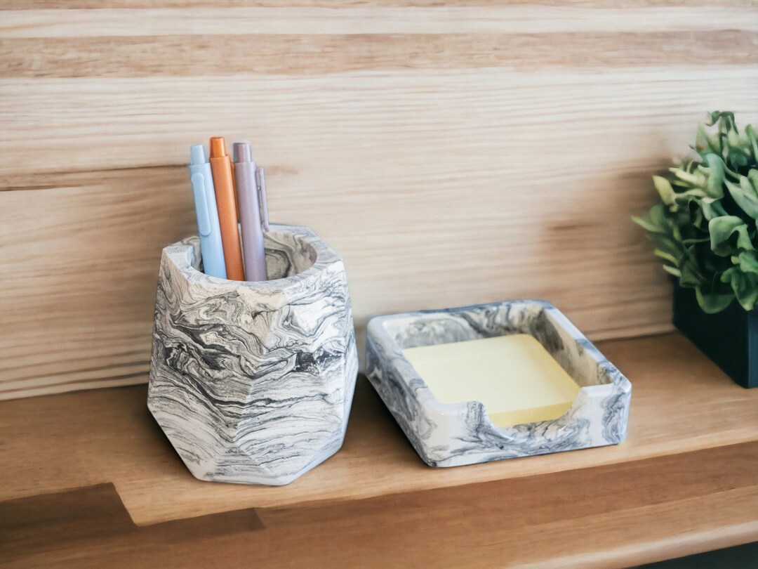 2 Pieces Desk Organizer, Pen Holder, Sticky Note Holder, Modern Office ...