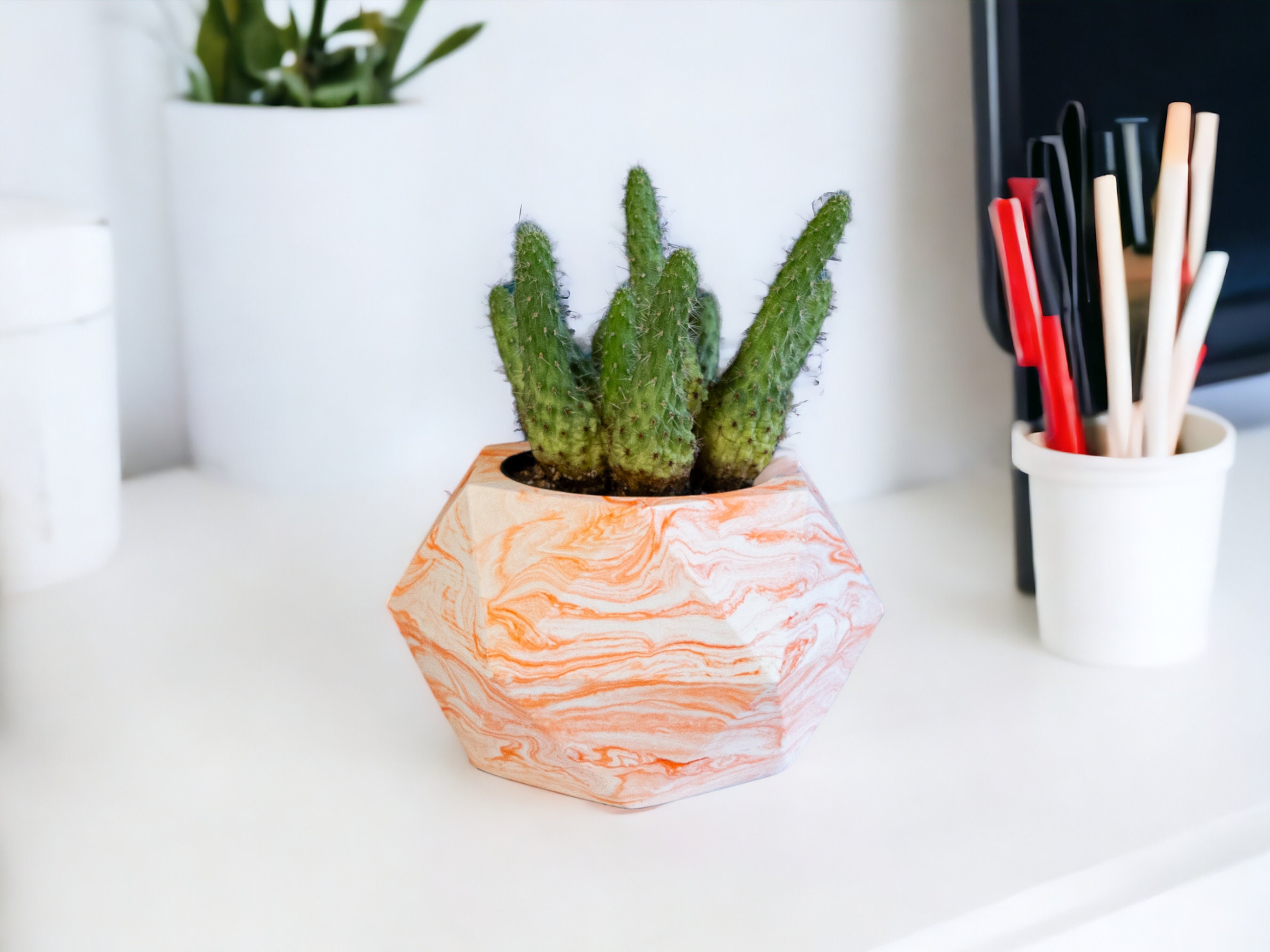 Geometric Planter, Home Office Desk Plant Pot, Cactus Planter, Cute ...