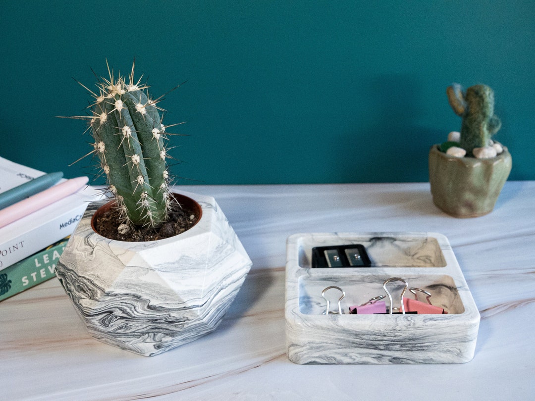 Desk Set of 2 - Planter and Paper Clips Holder - Office Desk Organizer ...