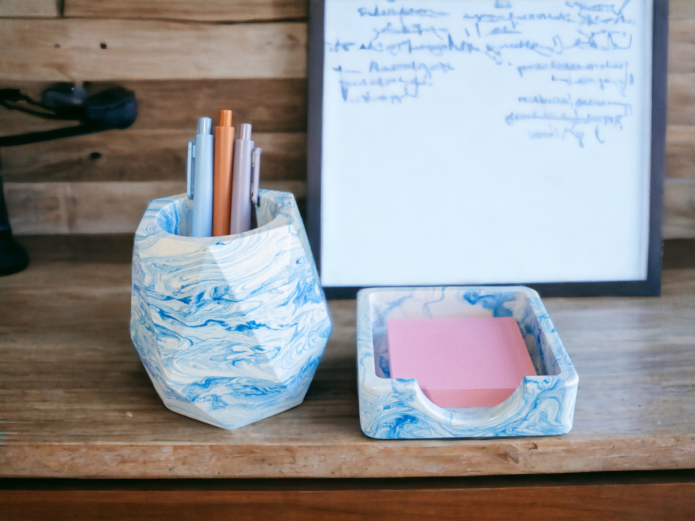 2 Pieces Desk Organizer, Pen Holder, Sticky Note Holder, Modern Office ...