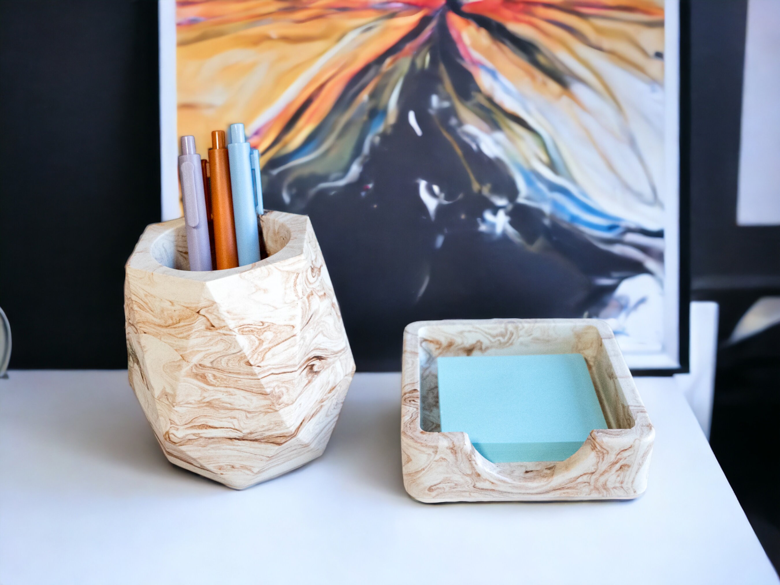 2 Pieces Desk Organizer, Pen Holder, Sticky Note Holder, Modern Office ...
